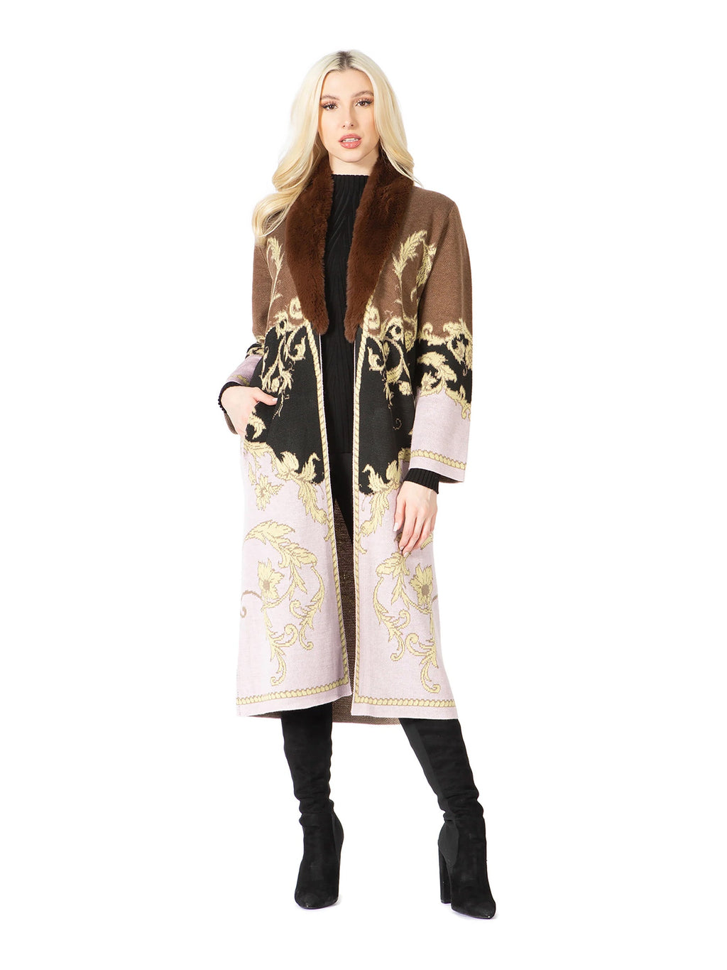 Ornate Sunflower Intarsia Duster Coat – Vertigo